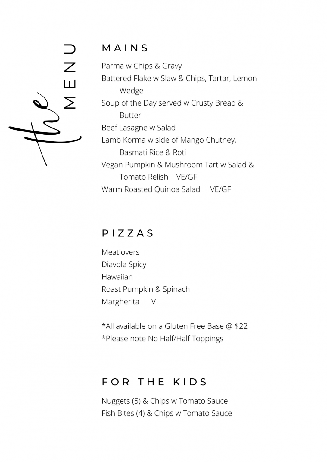 Peninsula Beer Garden Menu