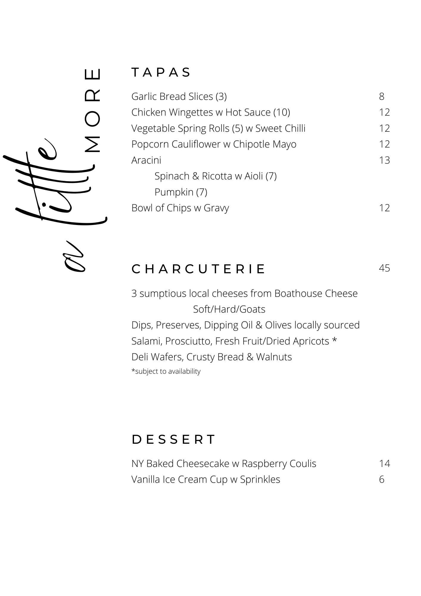 Peninsula Beer Garden Menu